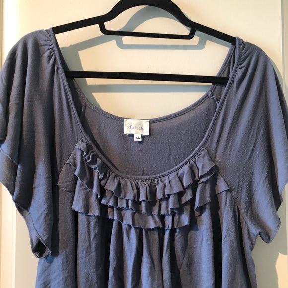 Lavish | Tops | Lavish Gray Ruffle Layered Capped Shirt | Poshmark